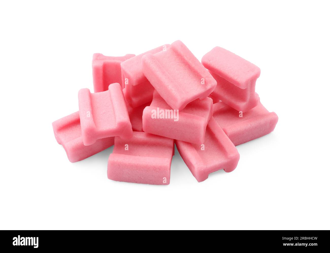 Pile of tasty pink chewing gums on white background Stock Photo - Alamy