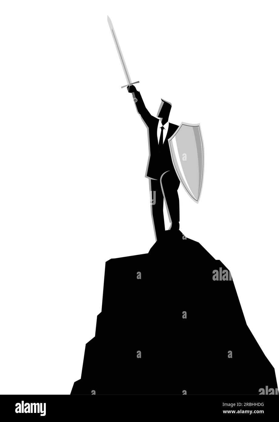 Business concept vector illustration of a businessman raising a sword ...