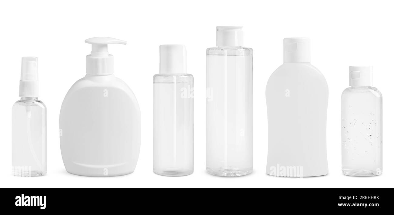 Set of cosmetic bottles with skin care products isolated on white Stock ...