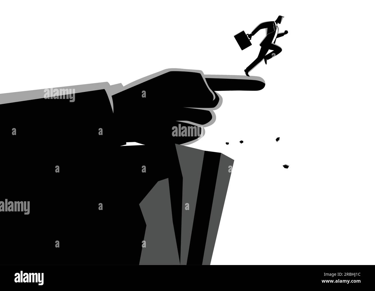 Business concept illustration of a giant hand pointing to the wrong way ...