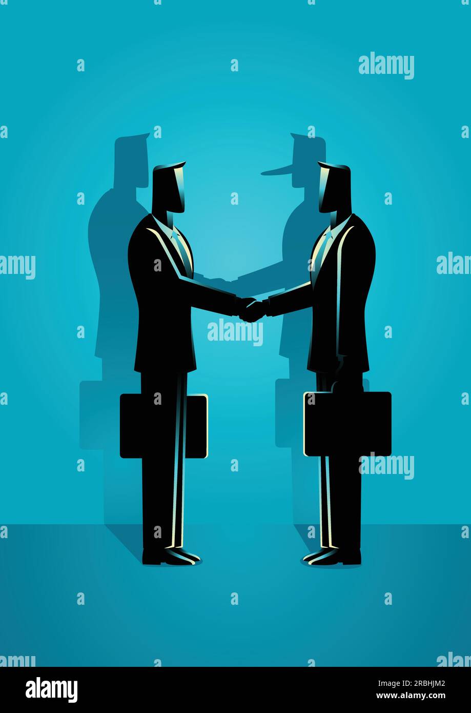 Business concept vector illustration of two businessmen giving ...