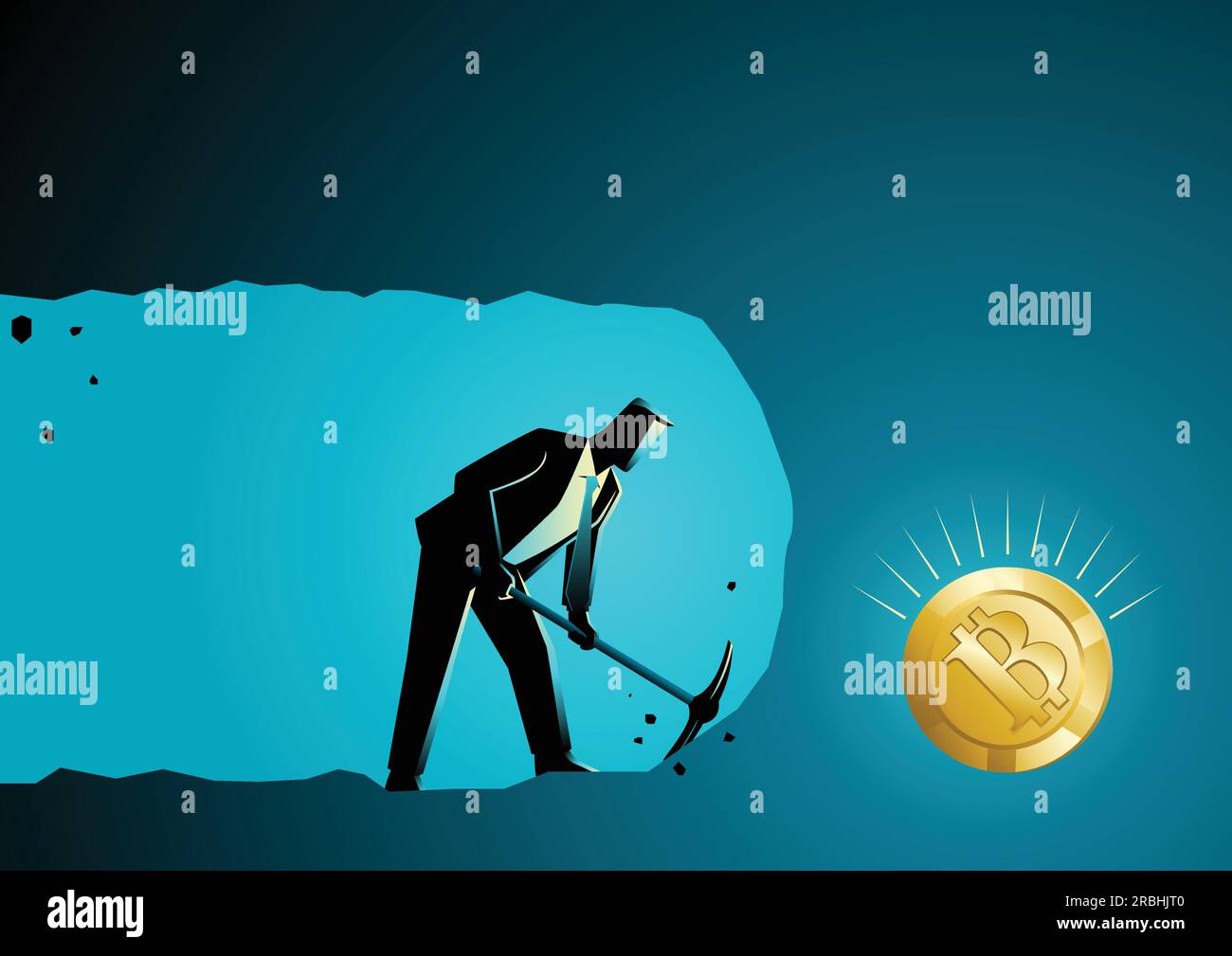 Business concept illustration of a businessman digging and mining to ...