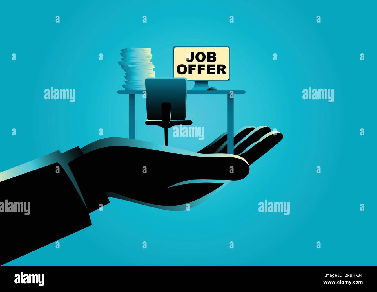 Business concept vector illustration of a hand offering an empty desk ...