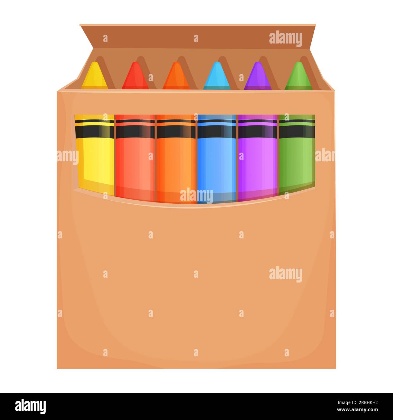Wax crayons in carton box in cartoon style isolated on white background ...