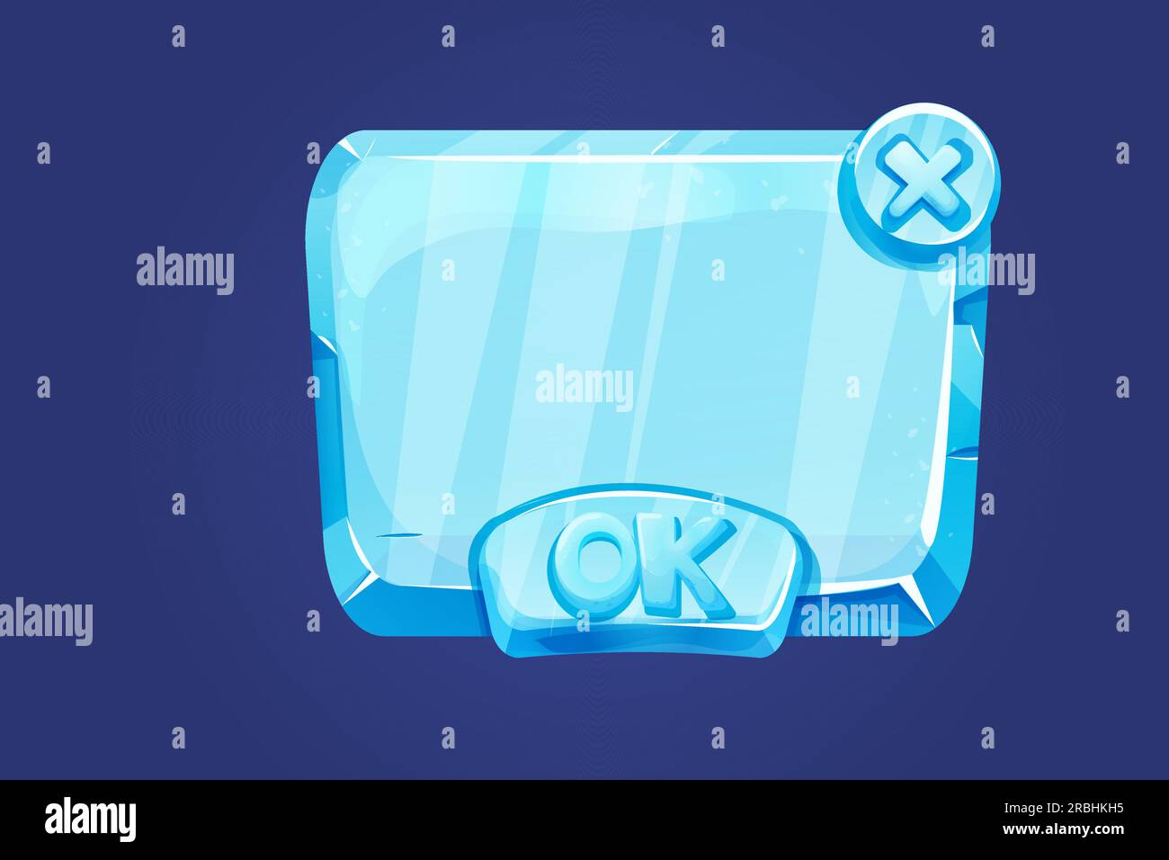 Ice button, frozen frame, level menu in cartoon style isolated on white ...