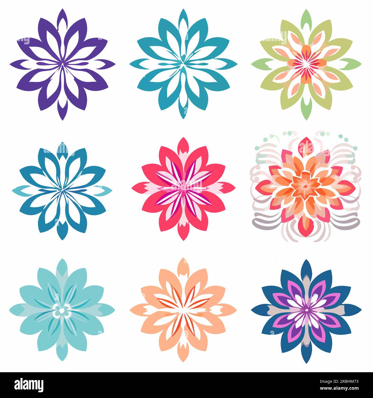 Flower icons set. Abstract colorful flowers on white background. Flower ...