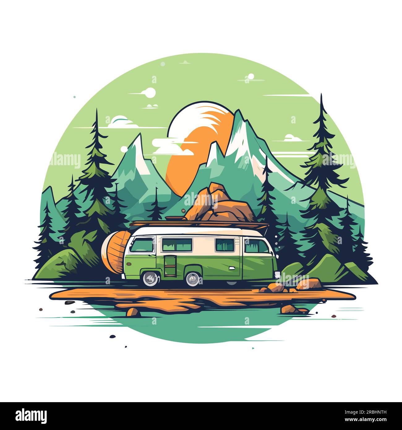 Retro van in nature. Camping van in the mountains. Image of old van in ...