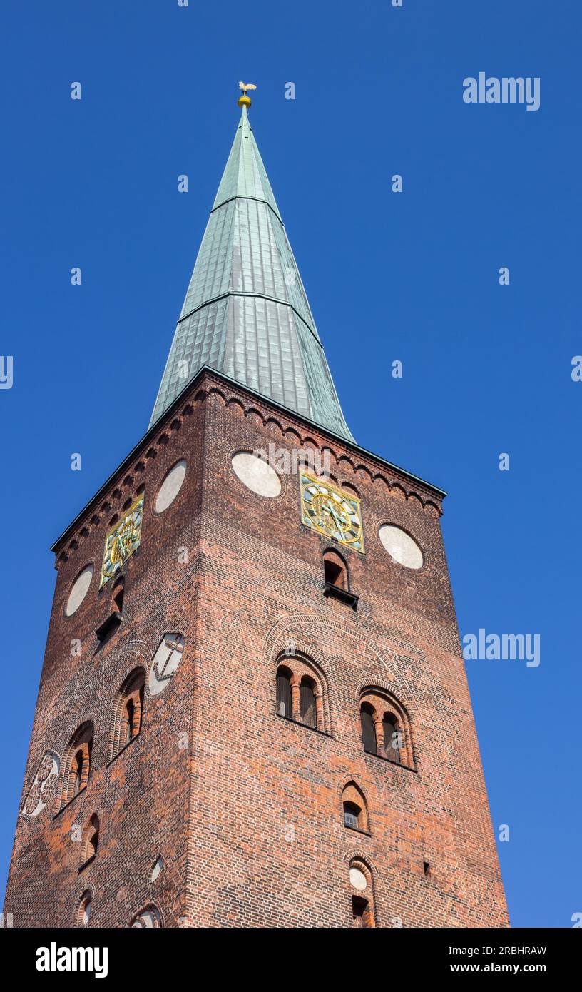 Tower of the historic Dom church in the center of Aarhus, Denmark Stock ...