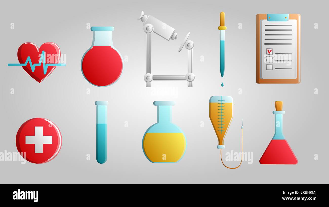 Large set of 10 medical scientific medical medical items icons with ...