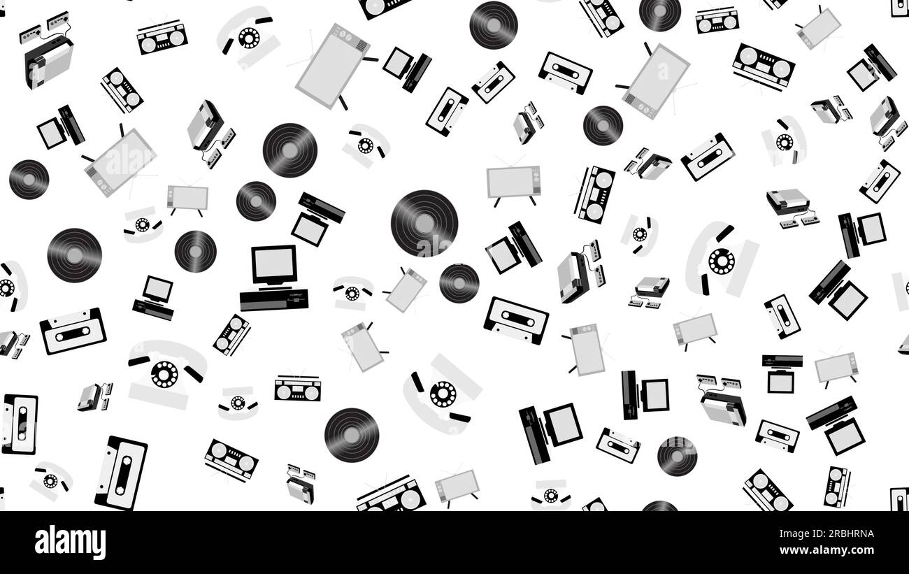 The texture is a seamless pattern of old vintage retro electronics ...
