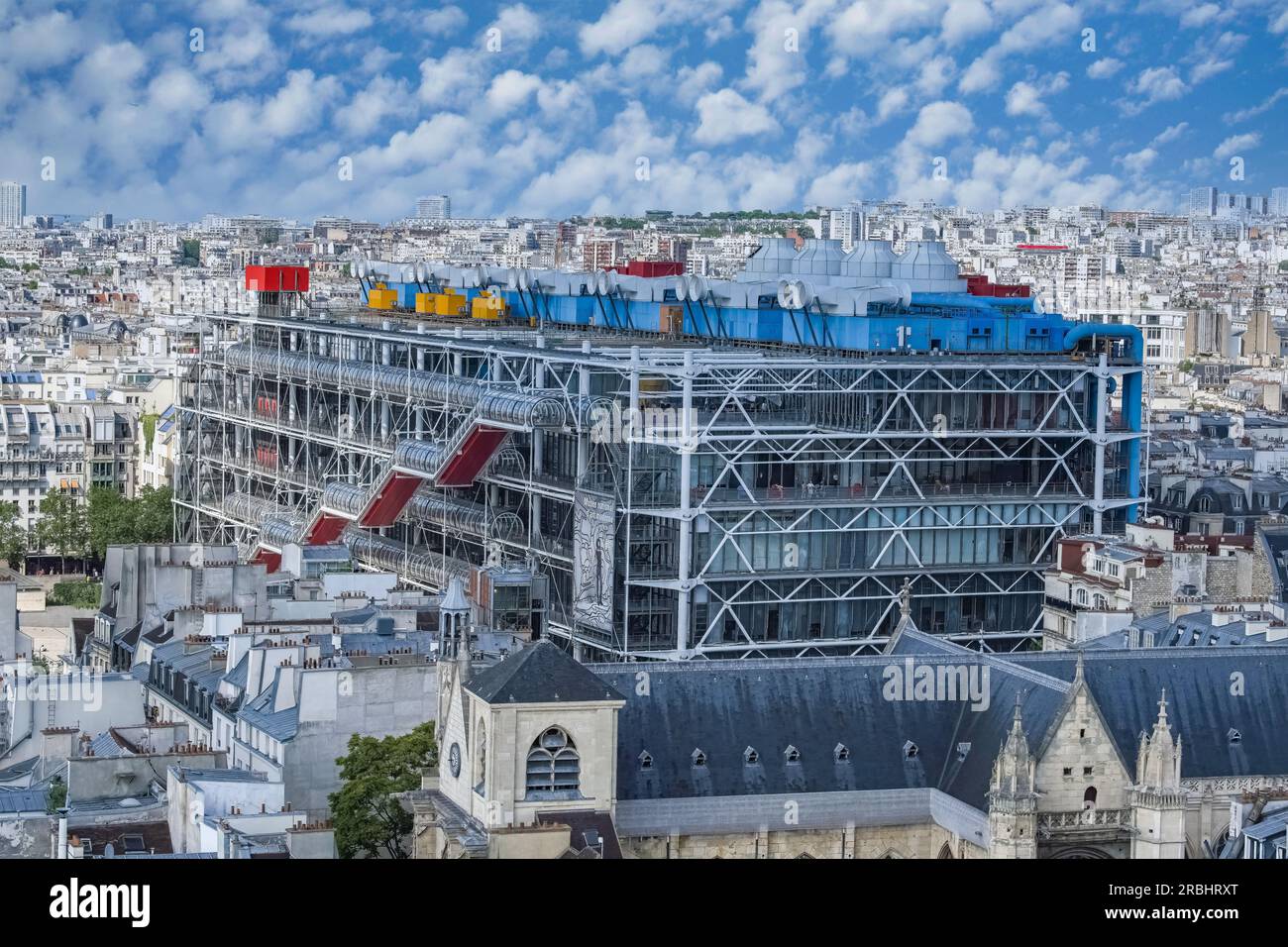 Paris, aerial view of the city, with the Pompidou center, and the Saint ...