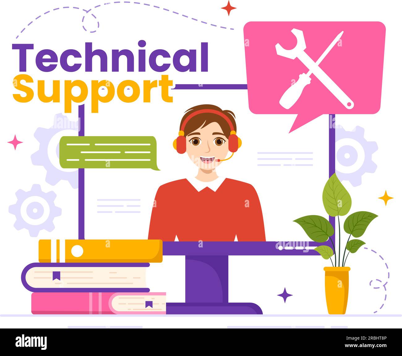 Technical Support System Vector Illustration with Software Development ...