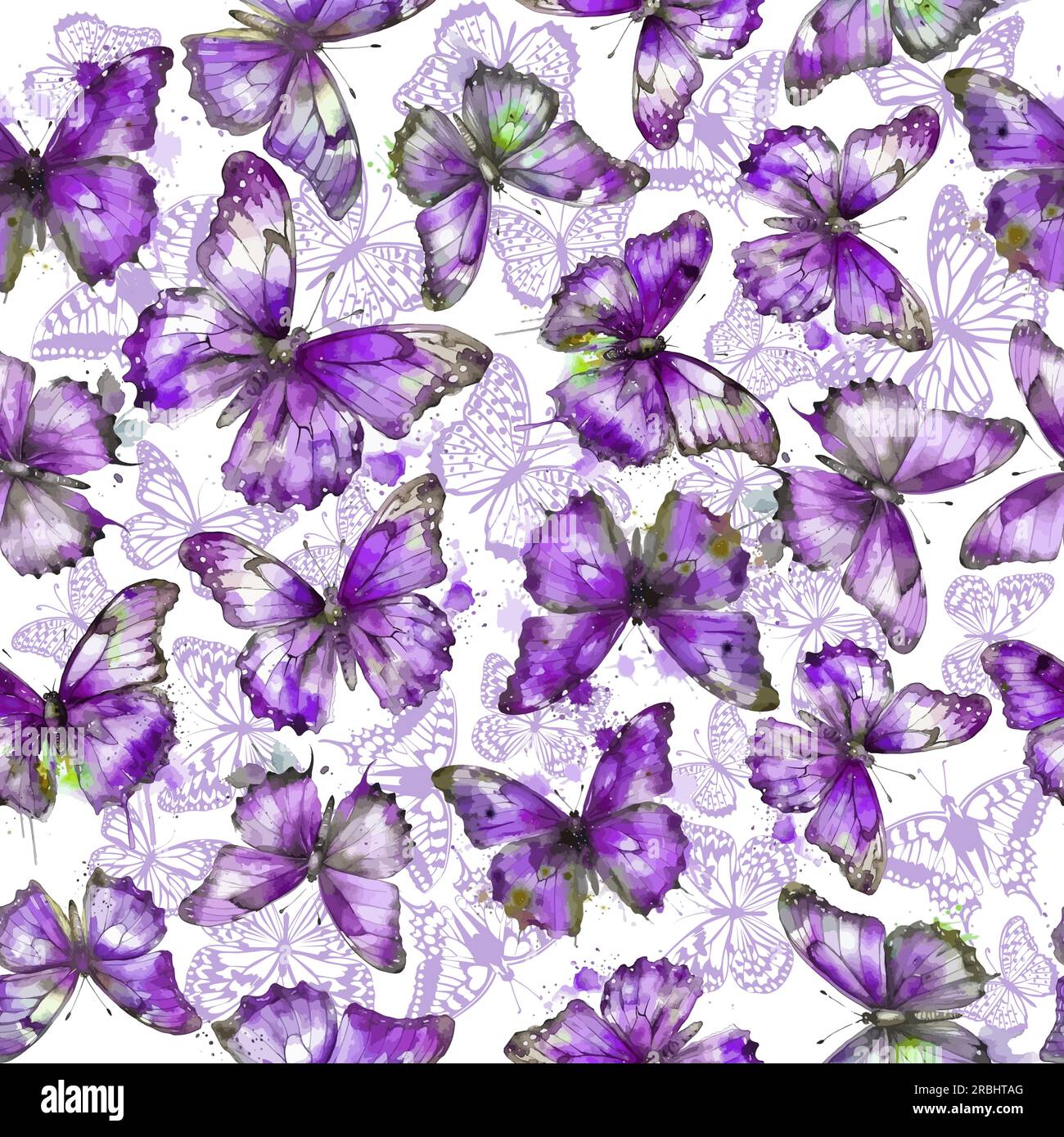 violet watercolor butterflies seamless pattern. Vector illustration ...