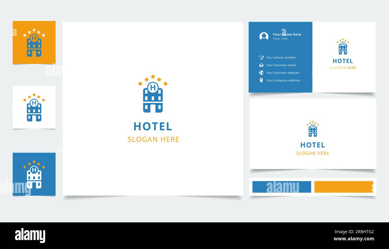 Hotel logo design with editable slogan. Branding book and business card ...