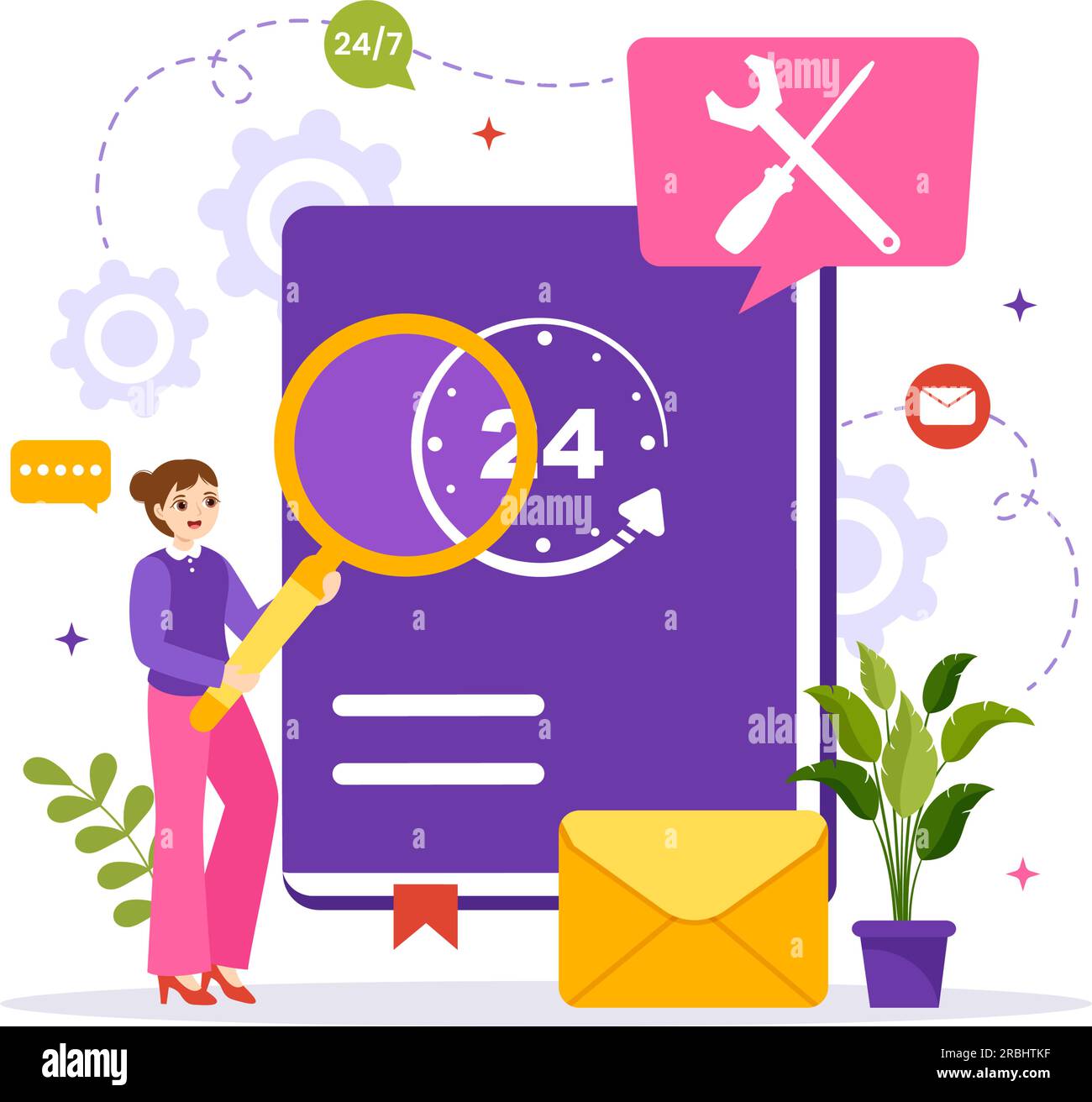 Technical Support System Vector Illustration with Software Development ...