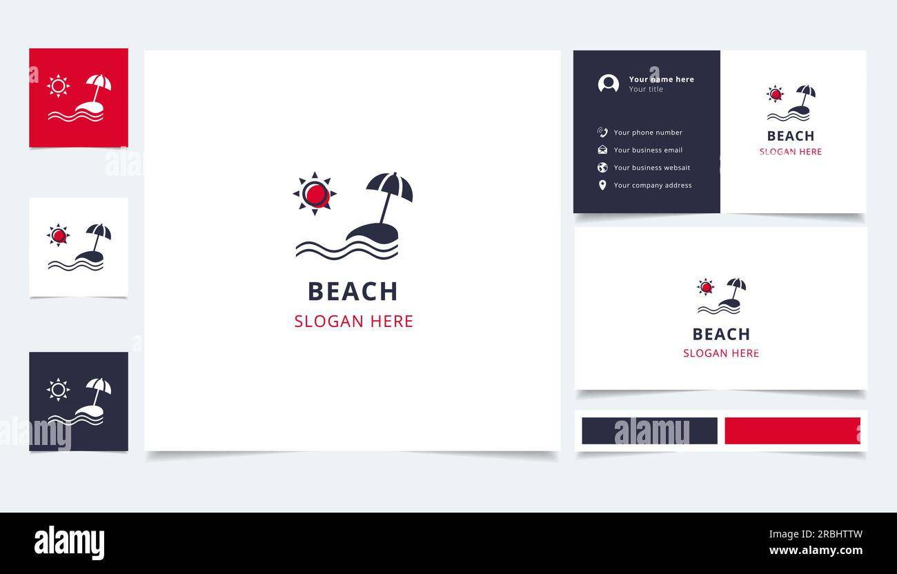 Beach logo design with editable slogan. Branding book and business card ...