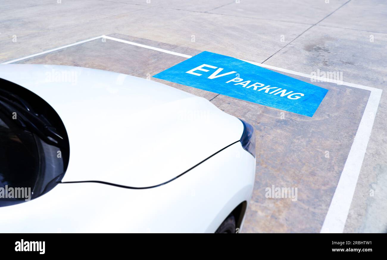 EV electric vehicle parking point for charging electric car, closeup of ...