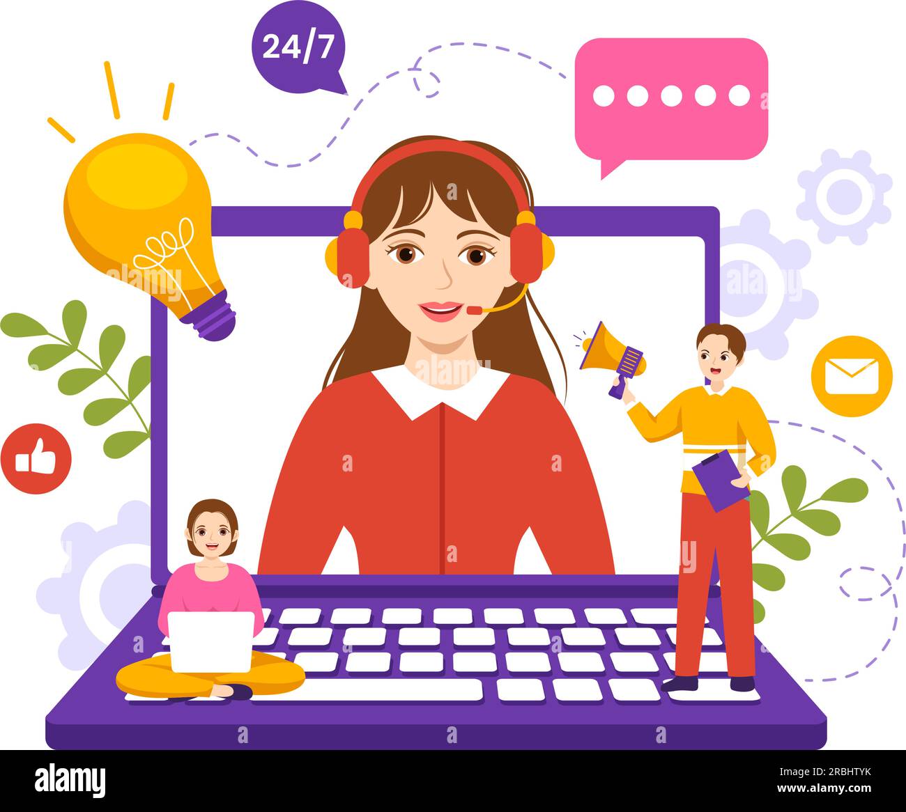 Technical Support System Vector Illustration with Software Development ...