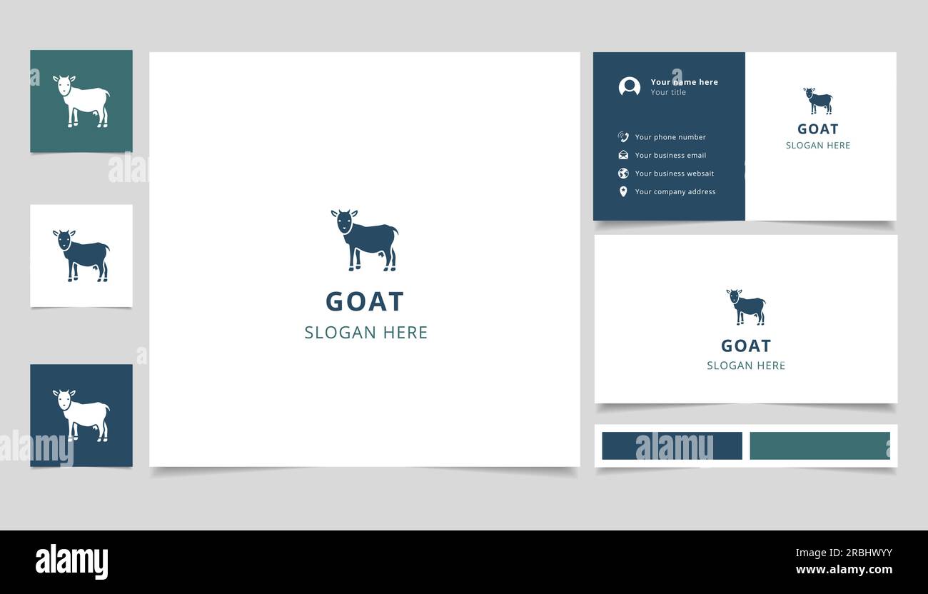 Goat logo design with editable slogan. Branding book and business card ...
