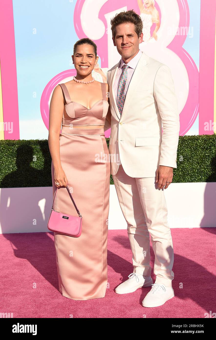 America Ferrera and Ryan Piers Williams arriving at Warner Bros ...