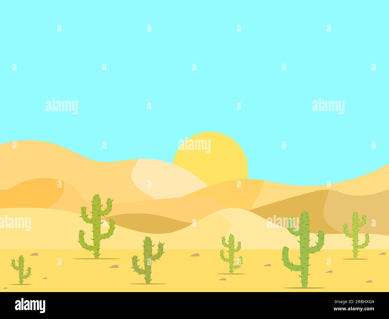 Desert landscape with cacti in a minimalist style. Mexican desert with ...