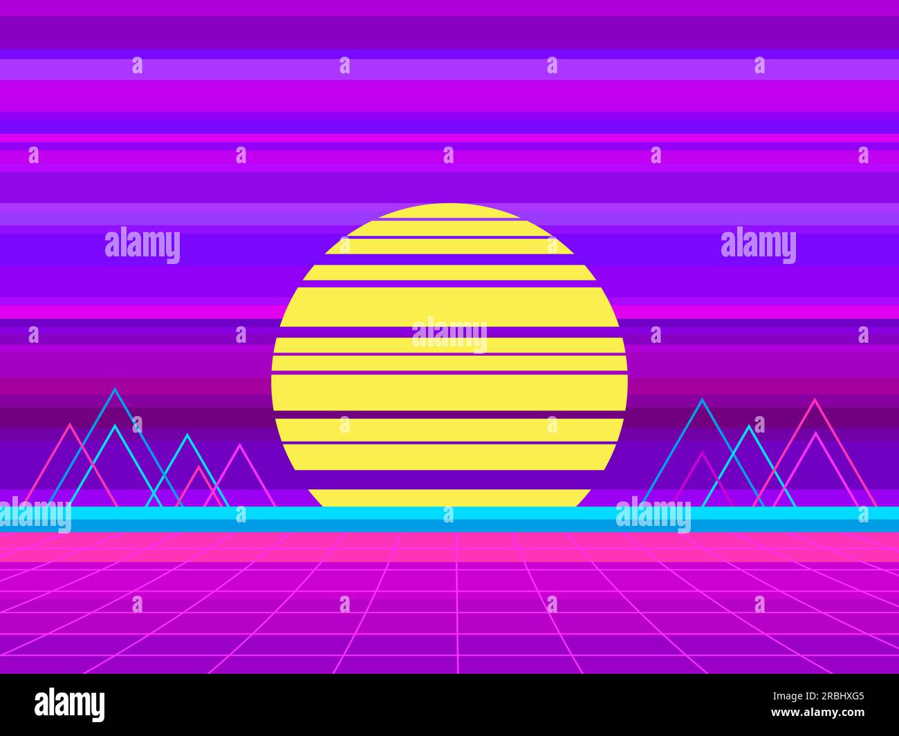 Retro sci-fi background with retro sun and 80s style perspective grid ...
