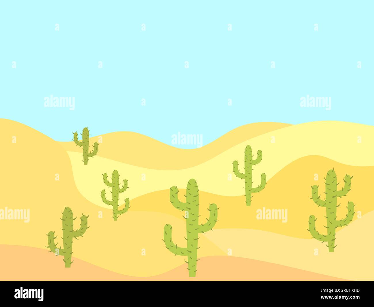 Desert landscape with cacti in a minimalist style. Mexican desert with cacti. Western landscape ...