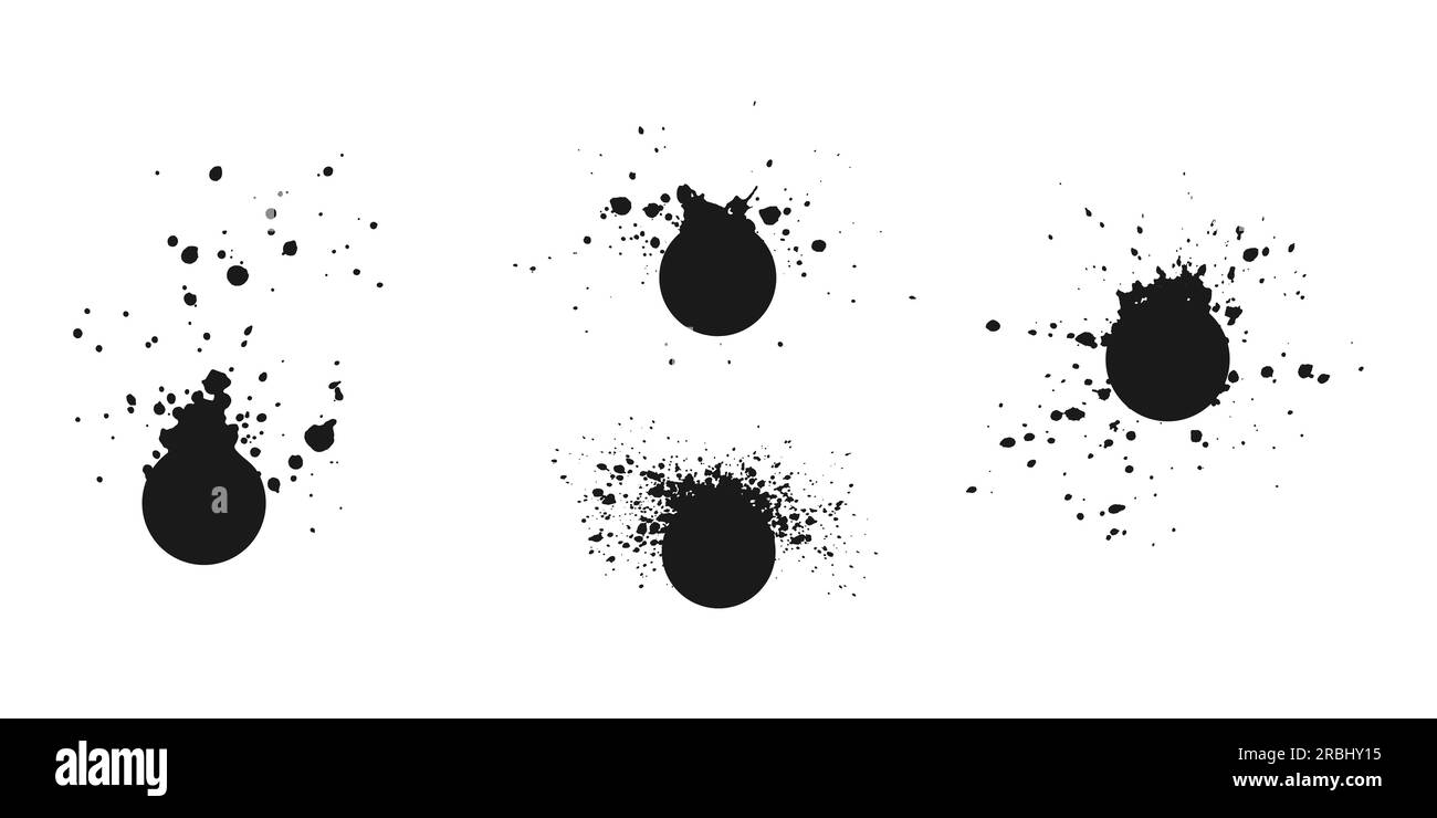 Set round spots with splashes, an explosion of paint, drops, splashes ...