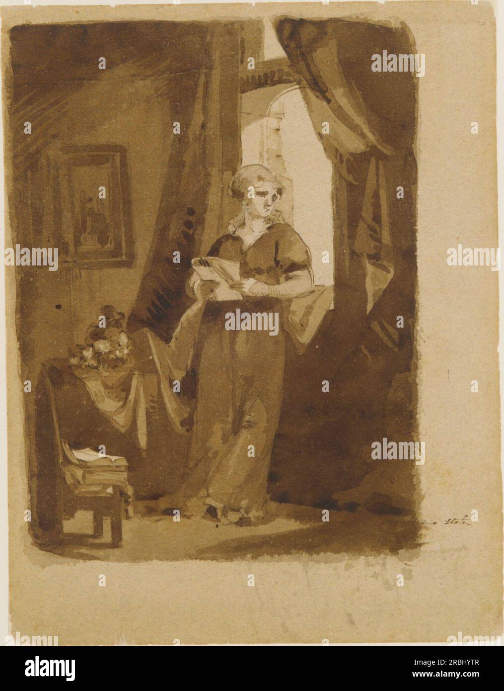 Woman at a Window (from Sketchbook) 1820 by Thomas Sully Stock Photo ...