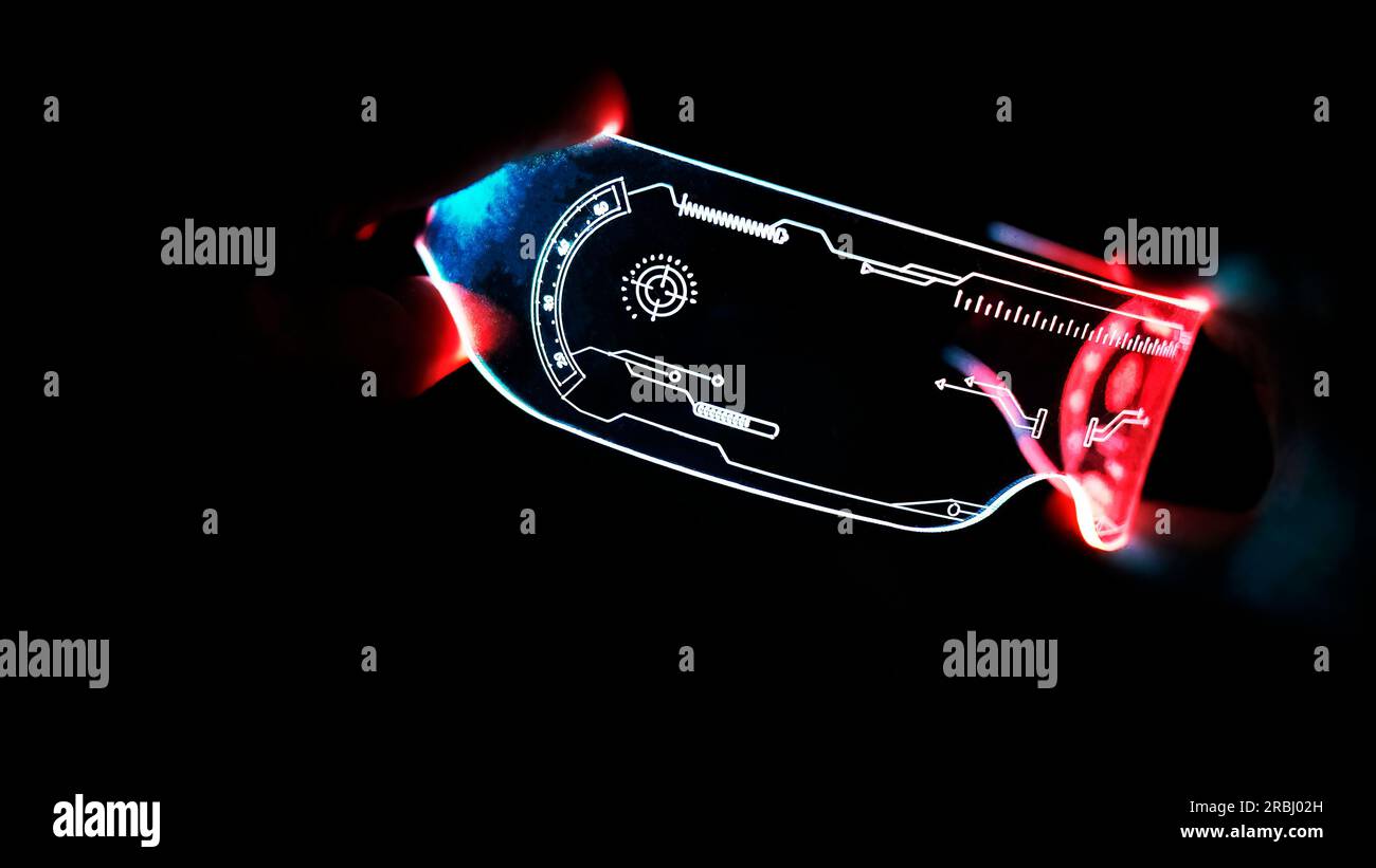 Left view of eyeware goggles colorful neon light, futuristic digital ...