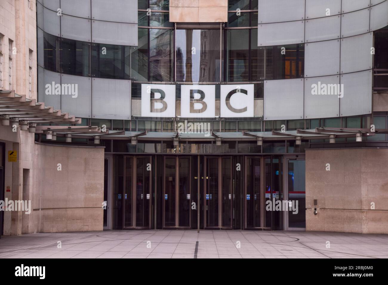London, UK. 9th July 2023. Exterior view of Broadcasting House, the BBC ...