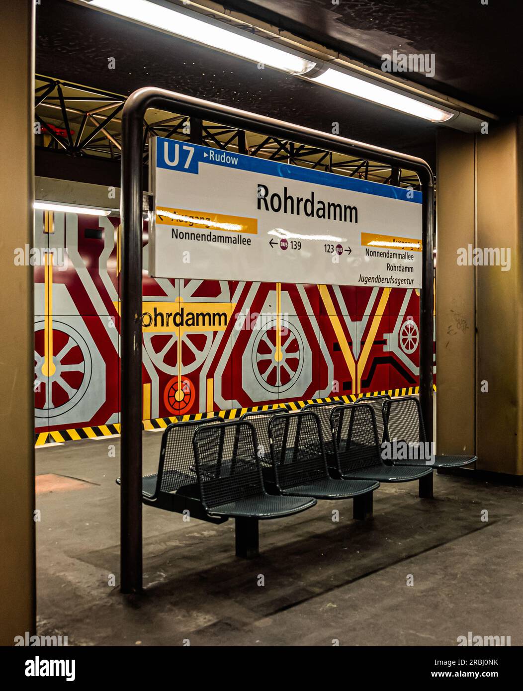 U Rohrdamm U-bahn Underground railway station interior on the U7 line ...