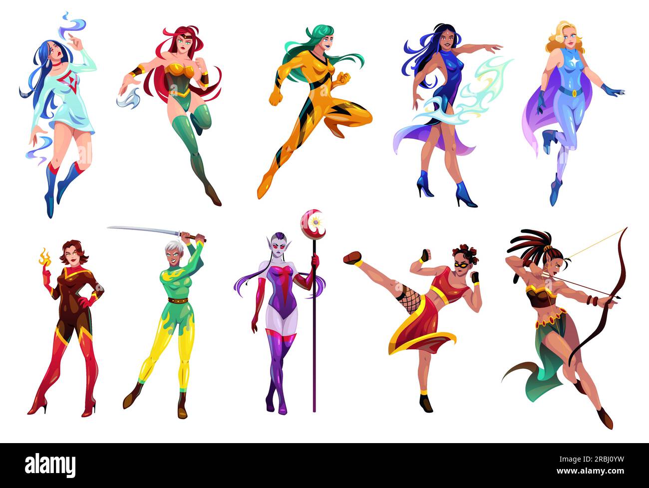 Female superheroes characters. Heroes mascots in different costumes ...