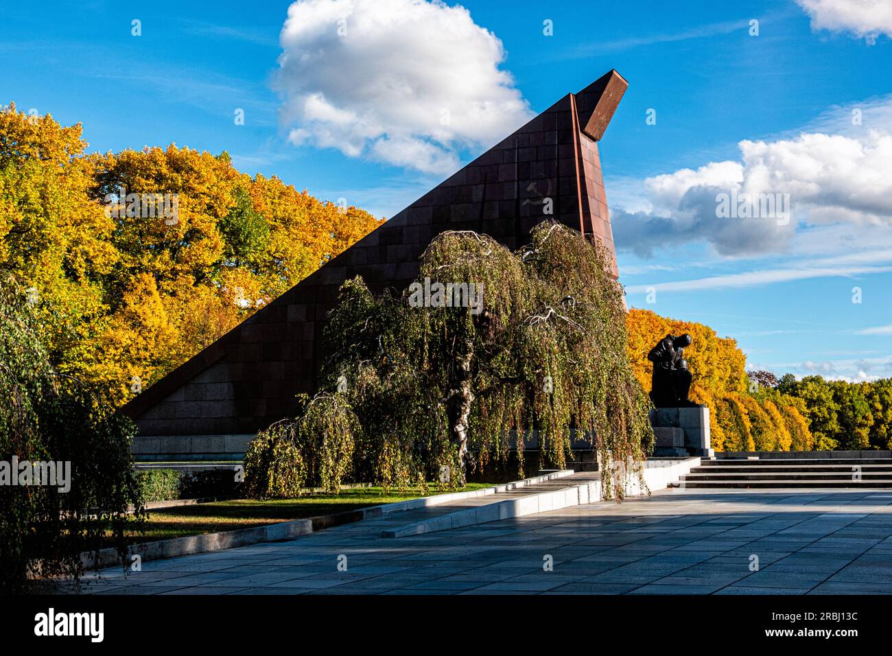 Abstract Granite flag & soldier sculpture with bowed head at the Soviet ...