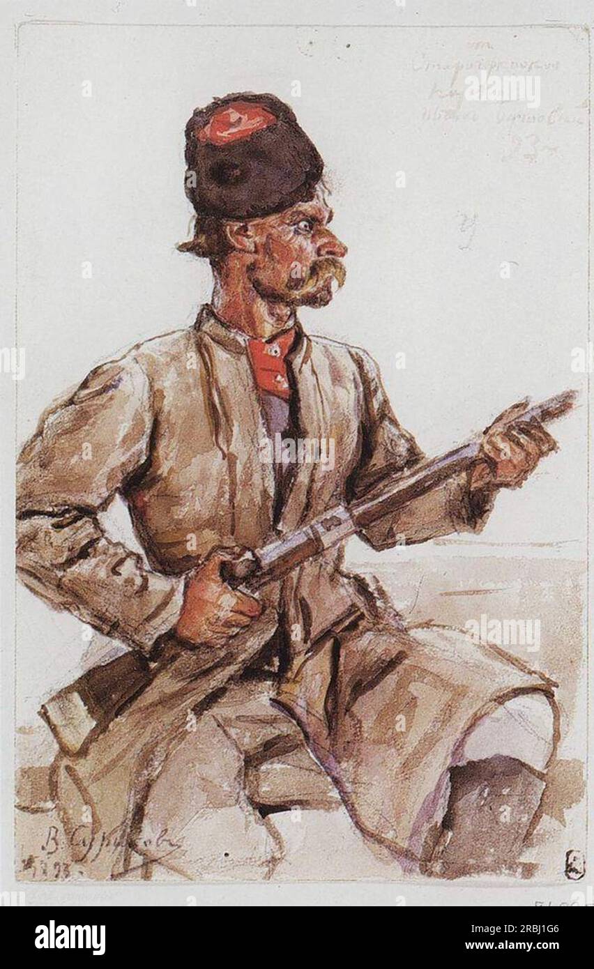 Cossack with gun 1893; Russian Federation by Vasily Surikov Stock Photo ...