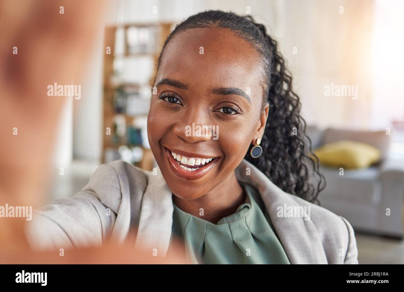 Selfie, black woman and happy self portrait for profile picture, memory ...