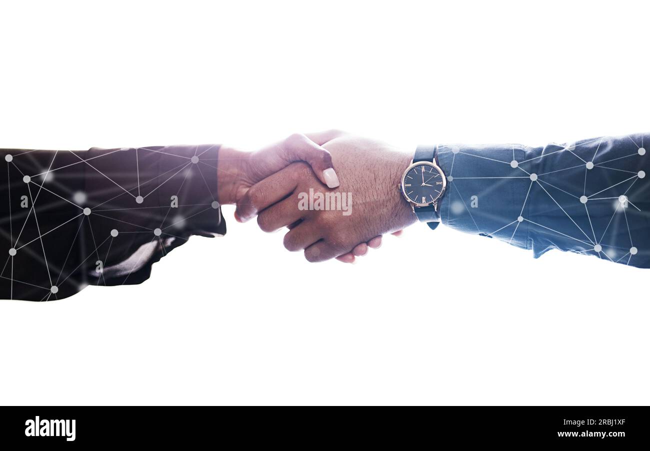 Handshake, connection overlay and agreement for business, deal or ...