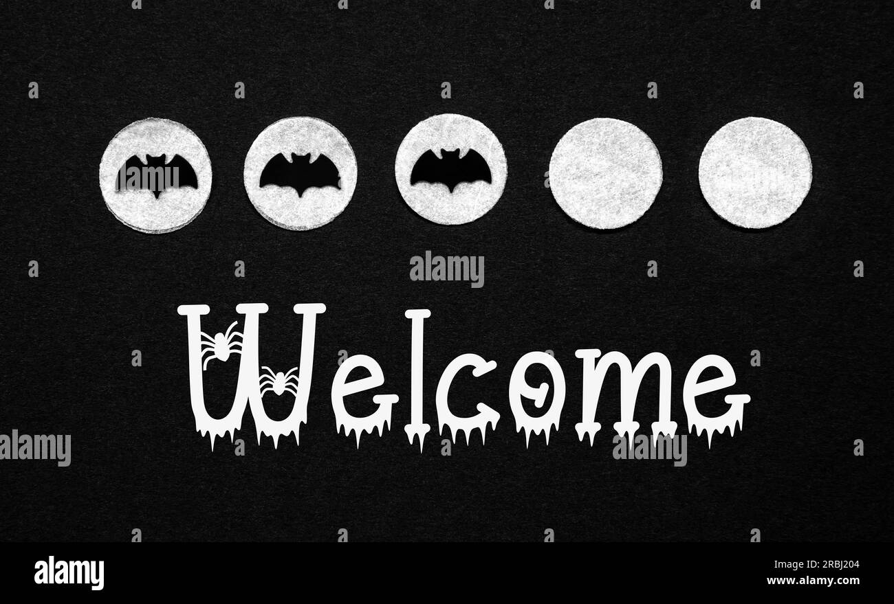 Black Halloween Background With Text Welcome Stock Photo - Alamy