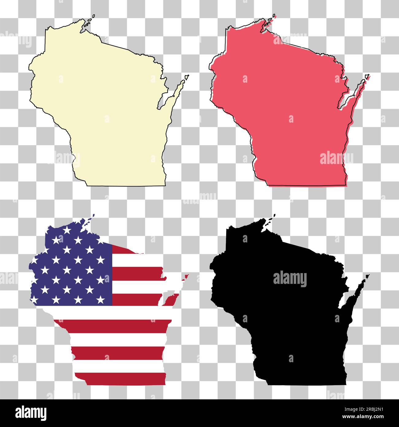 Set of Wisconsin map shape, united states of america. Flat concept icon ...