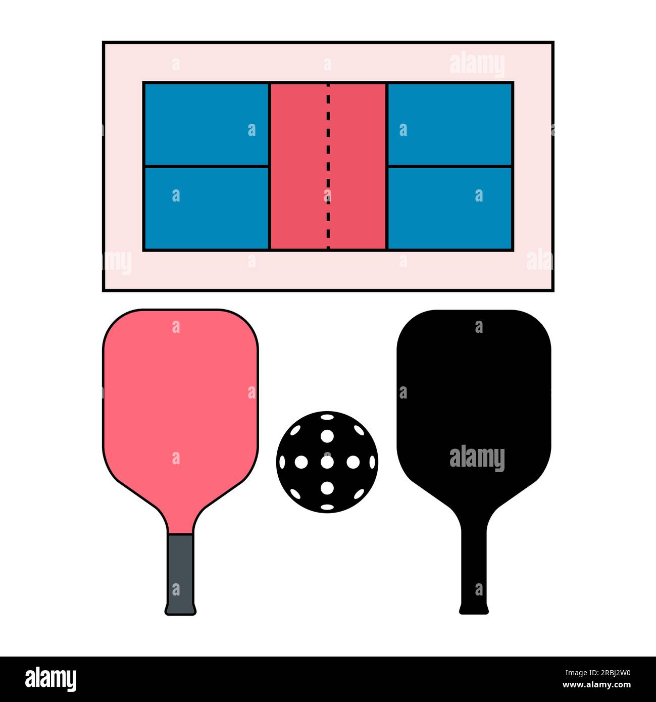 Set of Pickleball racket sport, indoor paddle icon, web flat symbol ...