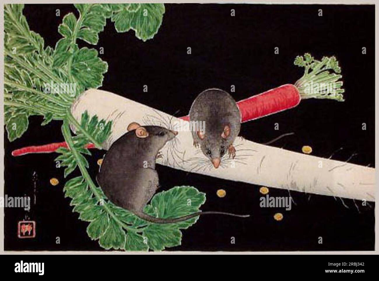 Japanese Radish, Rats, and Carrot 1930 by Shotei Takahashi Stock Photo ...