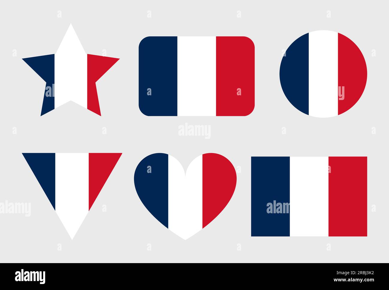 France flag vector icons set in the shape of heart, star, circle and ...