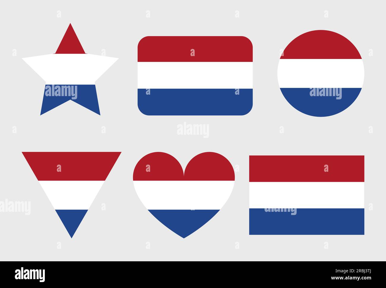 The Netherlands flag vector icons set in the shape of heart, star ...