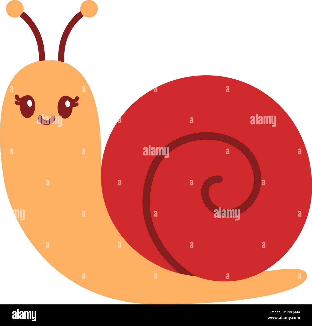 Cute smiling snail isolated on white background. Flat cartoon funny ...