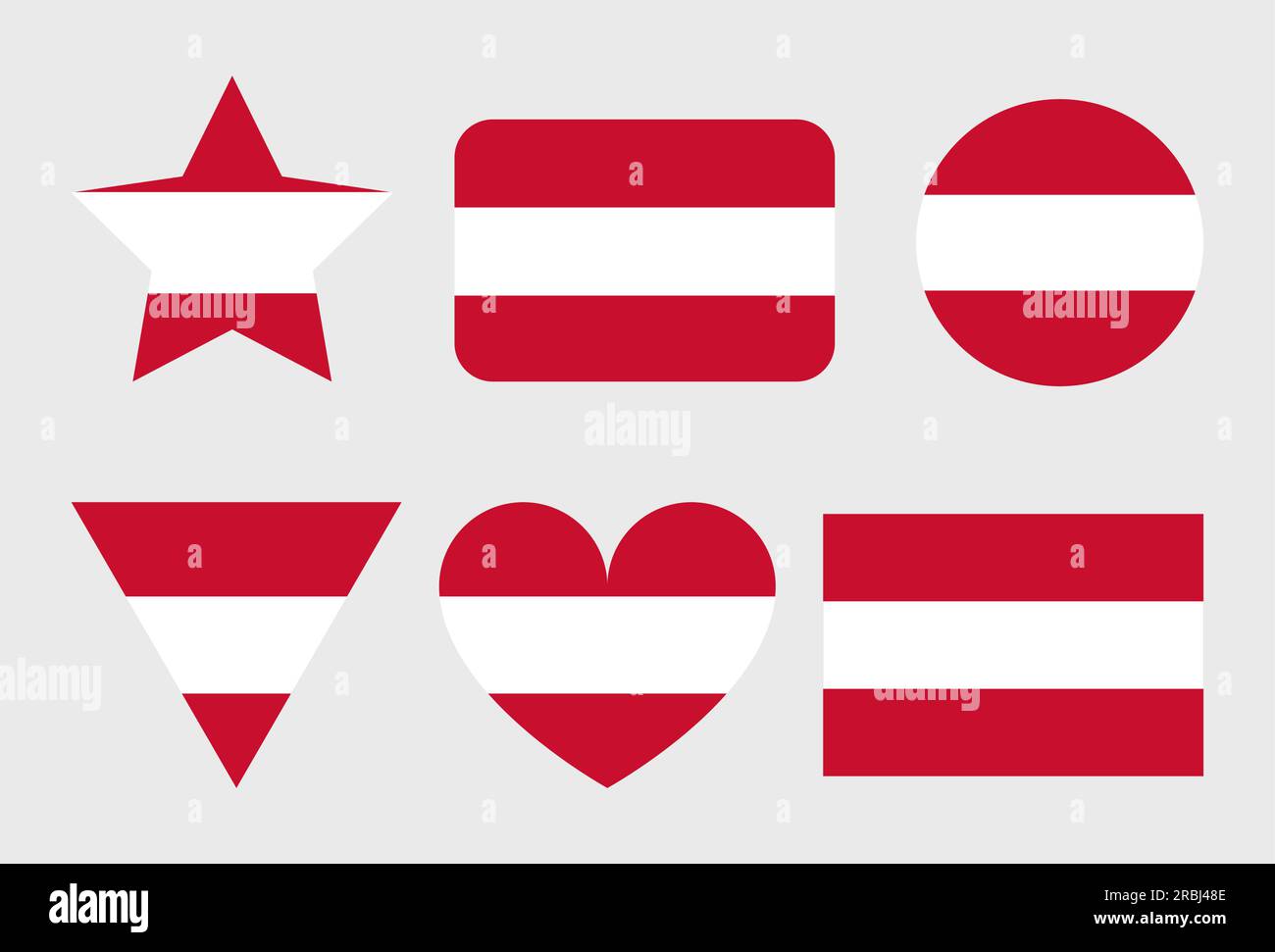Austrian flag vector icons set in the shape of heart, star, circle and ...