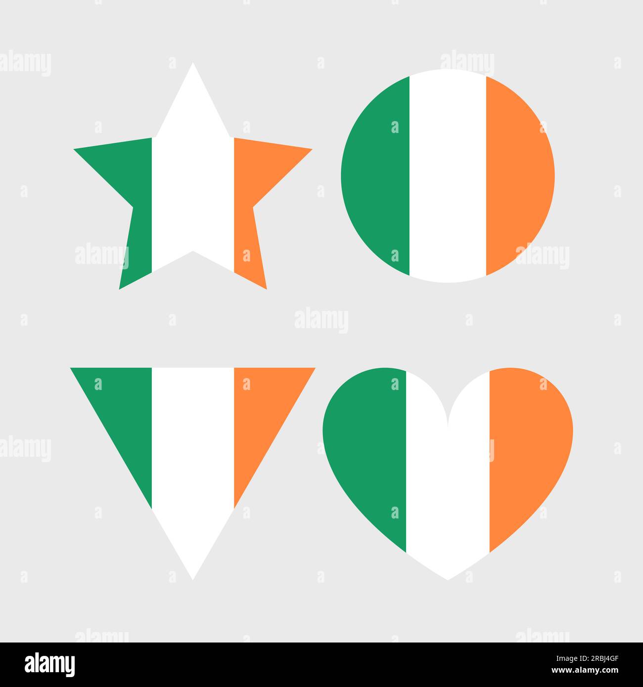Ireland flag vector icons set in the shape of heart, star, circle and ...