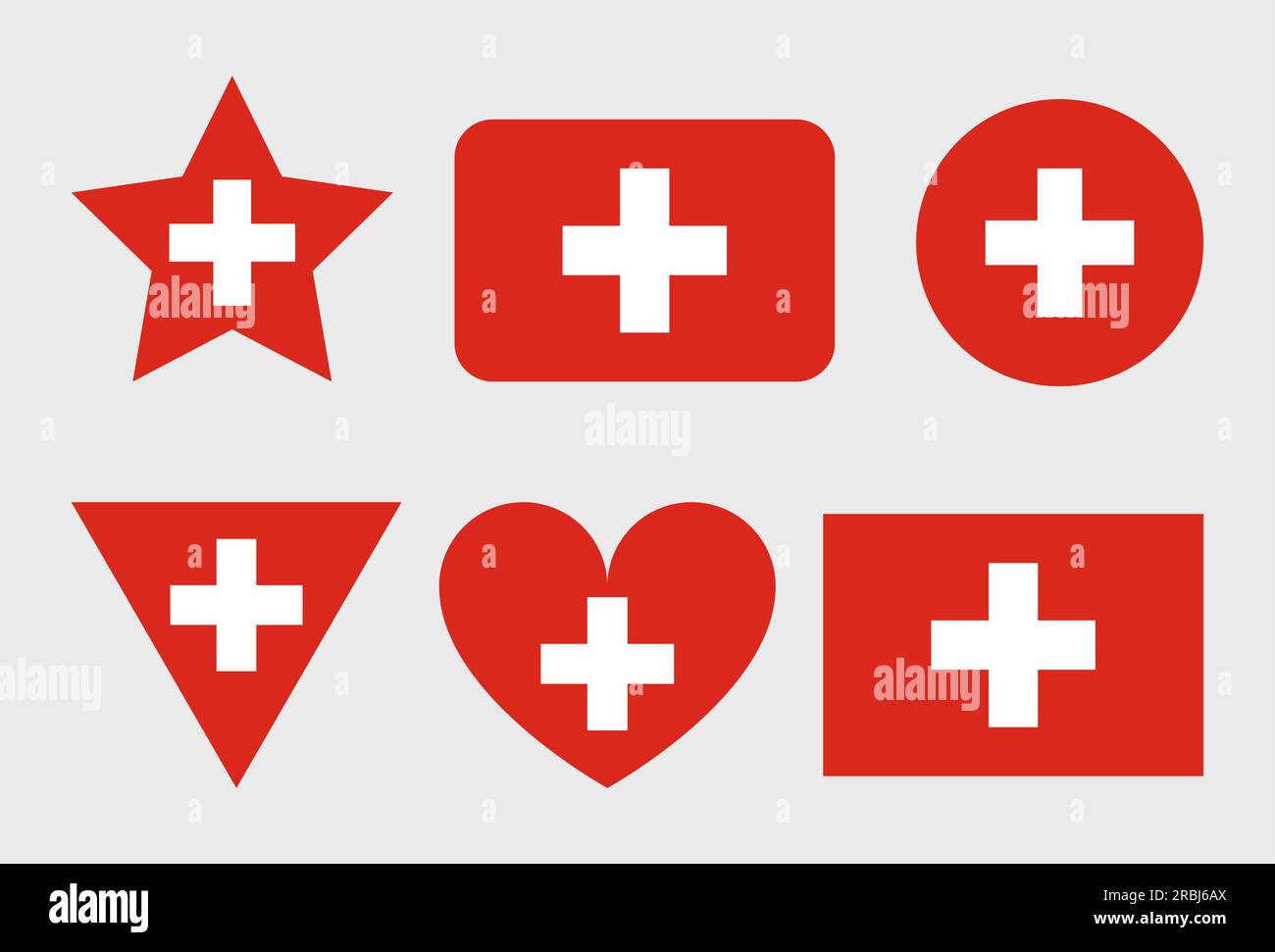 Switzerland flag vector icons set in the shape of heart, star, circle ...