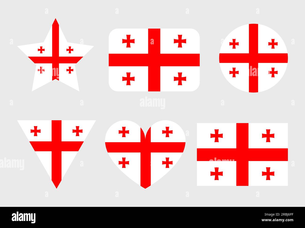 Georgia flag vector icons set in the shape of heart, star, circle and ...