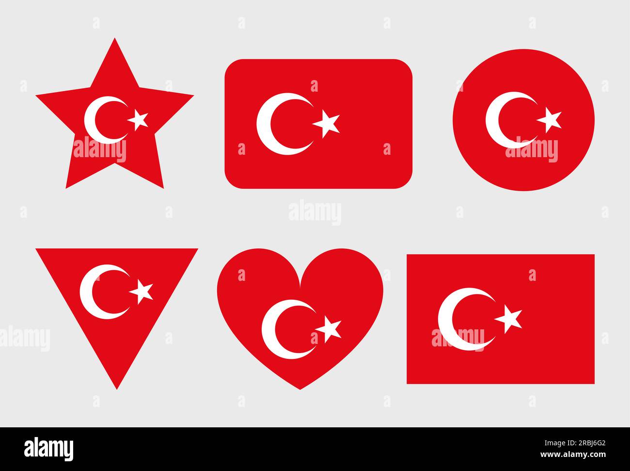 Turkey flag vector icons set in the shape of heart, star, circle and ...