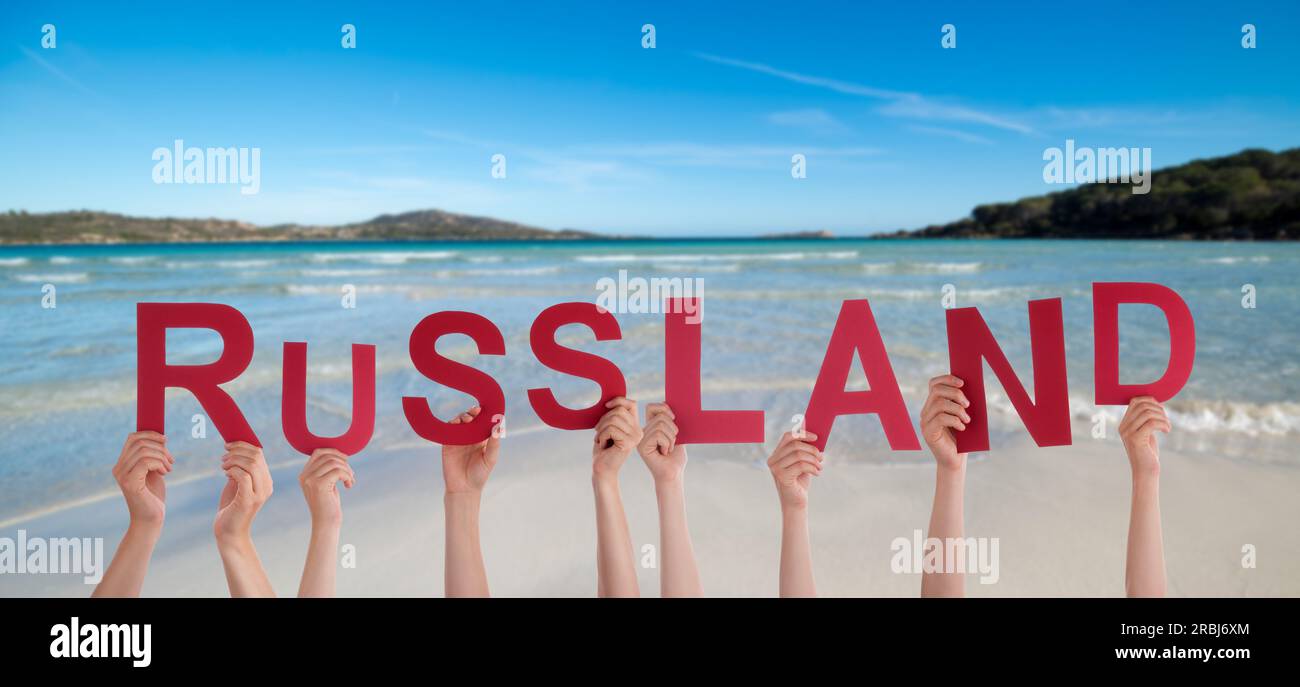 People Hands Building Word Russland Means Russia, Ocean And Sea Stock ...